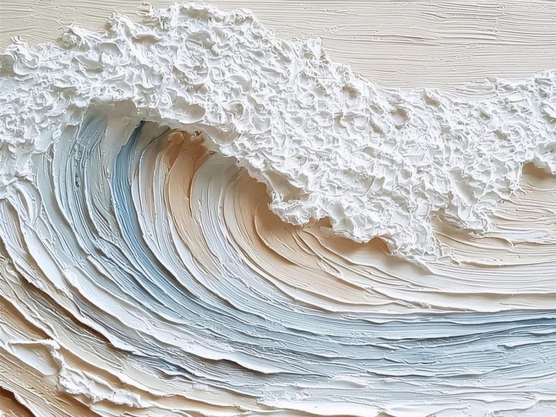 Abstract Seascape Wall Art,textured Ocean Painting,cream Blue Coastal ...