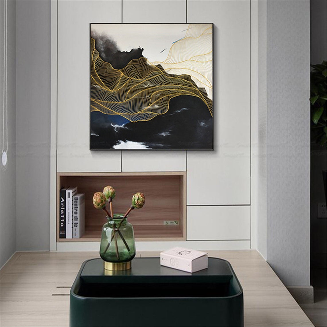 Gold Lines Abstract Painting on Canvas Wall Art Picture for | Etsy