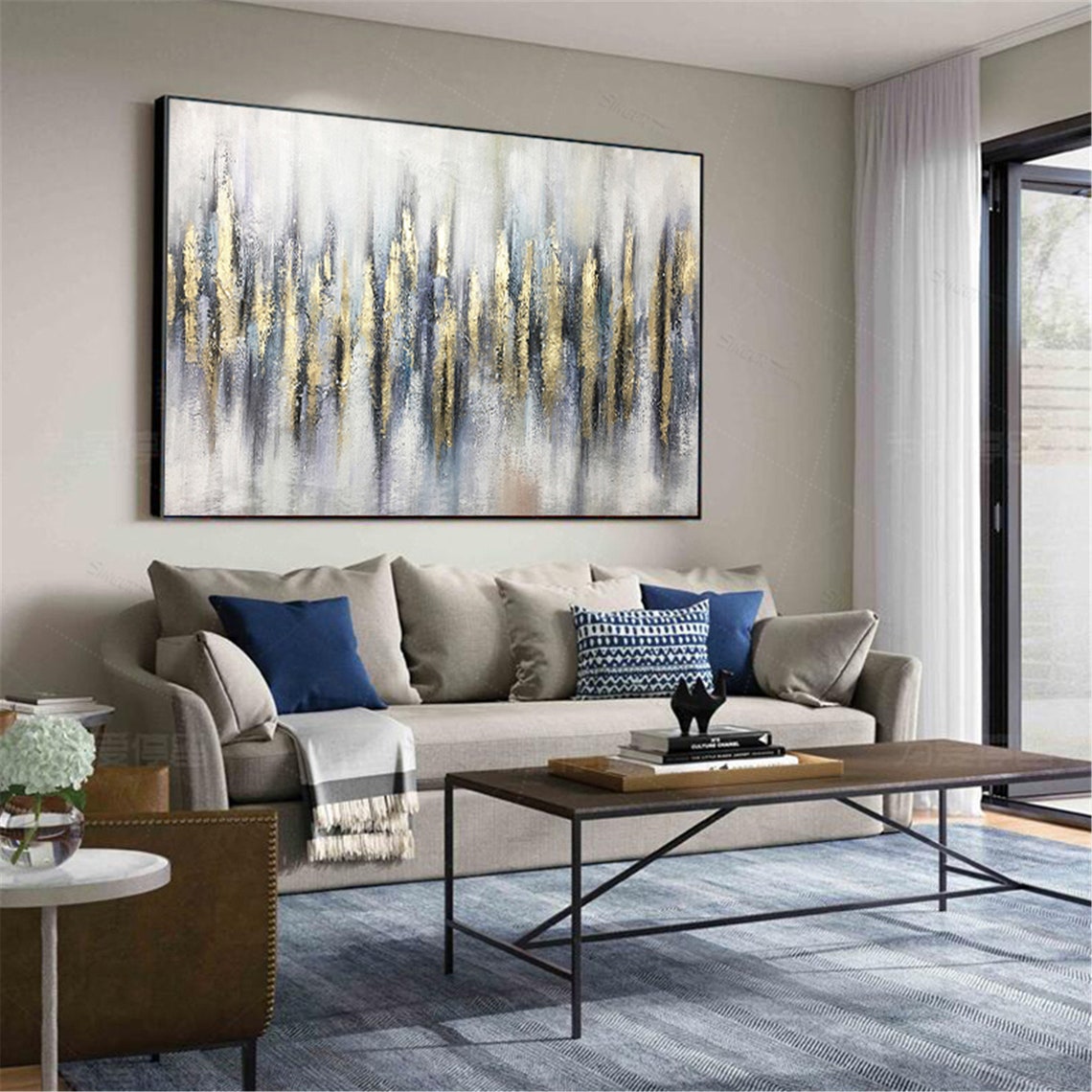 Gold Kunst gerahmt abstrakte Malerei Leinwand Wand Kunst Bild | Etsy