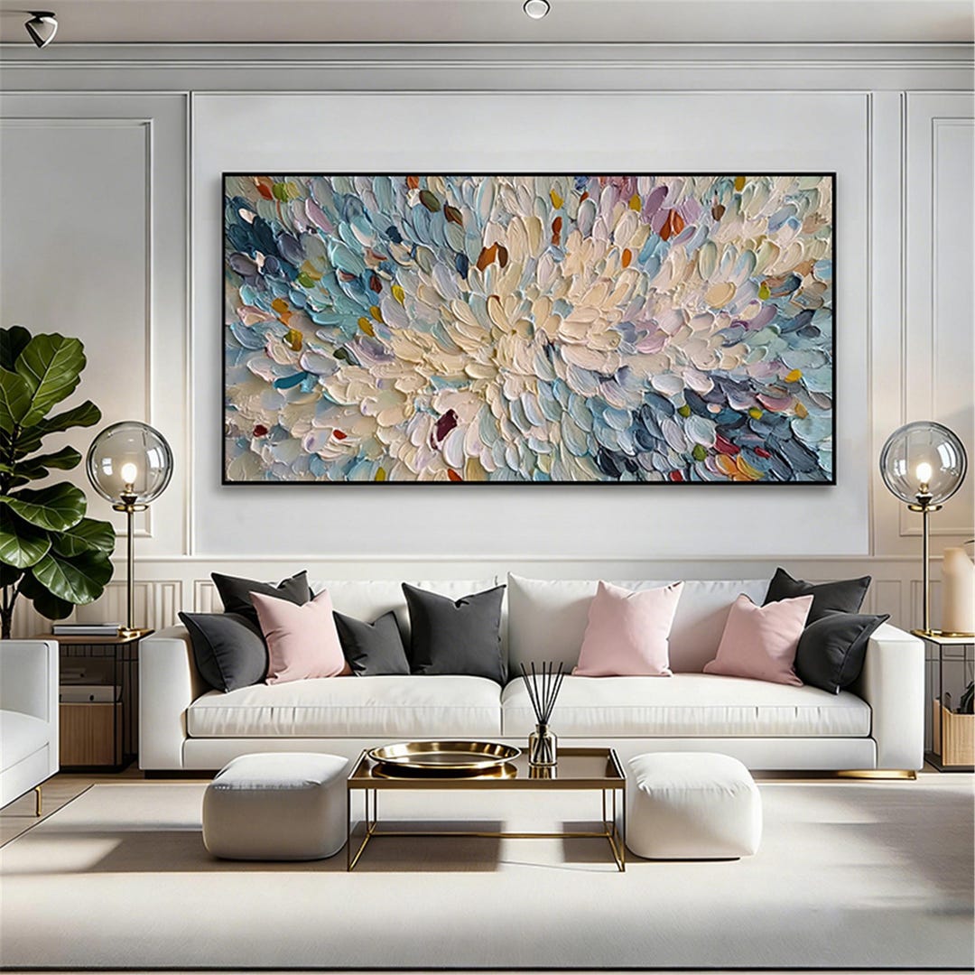 Textured Abstract Acrylic Painting on Canvas,customd Living Room Wall ...