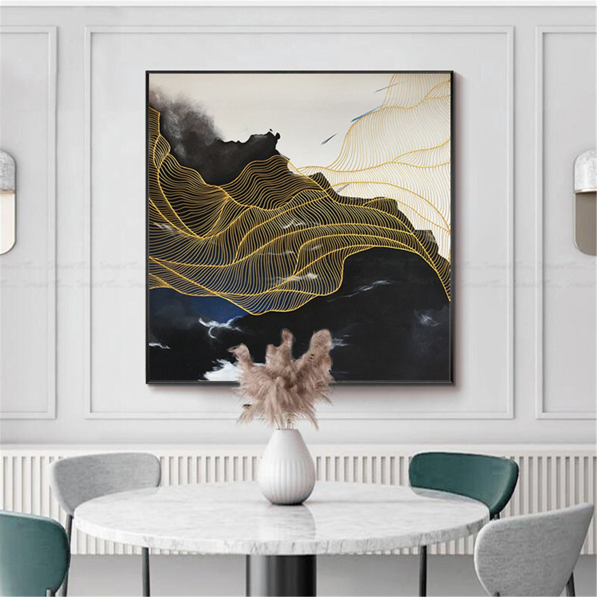 Gold Lines Abstract Painting on Canvas Wall Art Picture for | Etsy