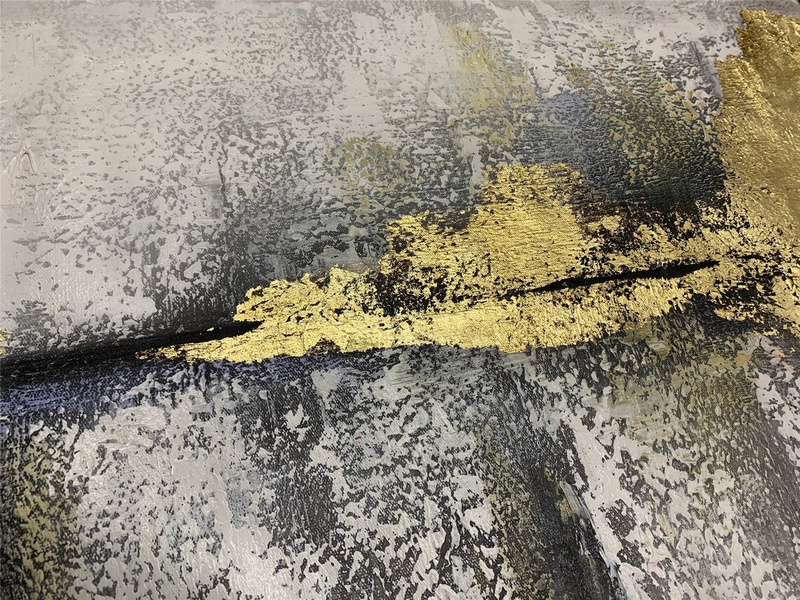 Gold Leaf Abstract Painting on Canvas Wall Art Framedfor | Etsy