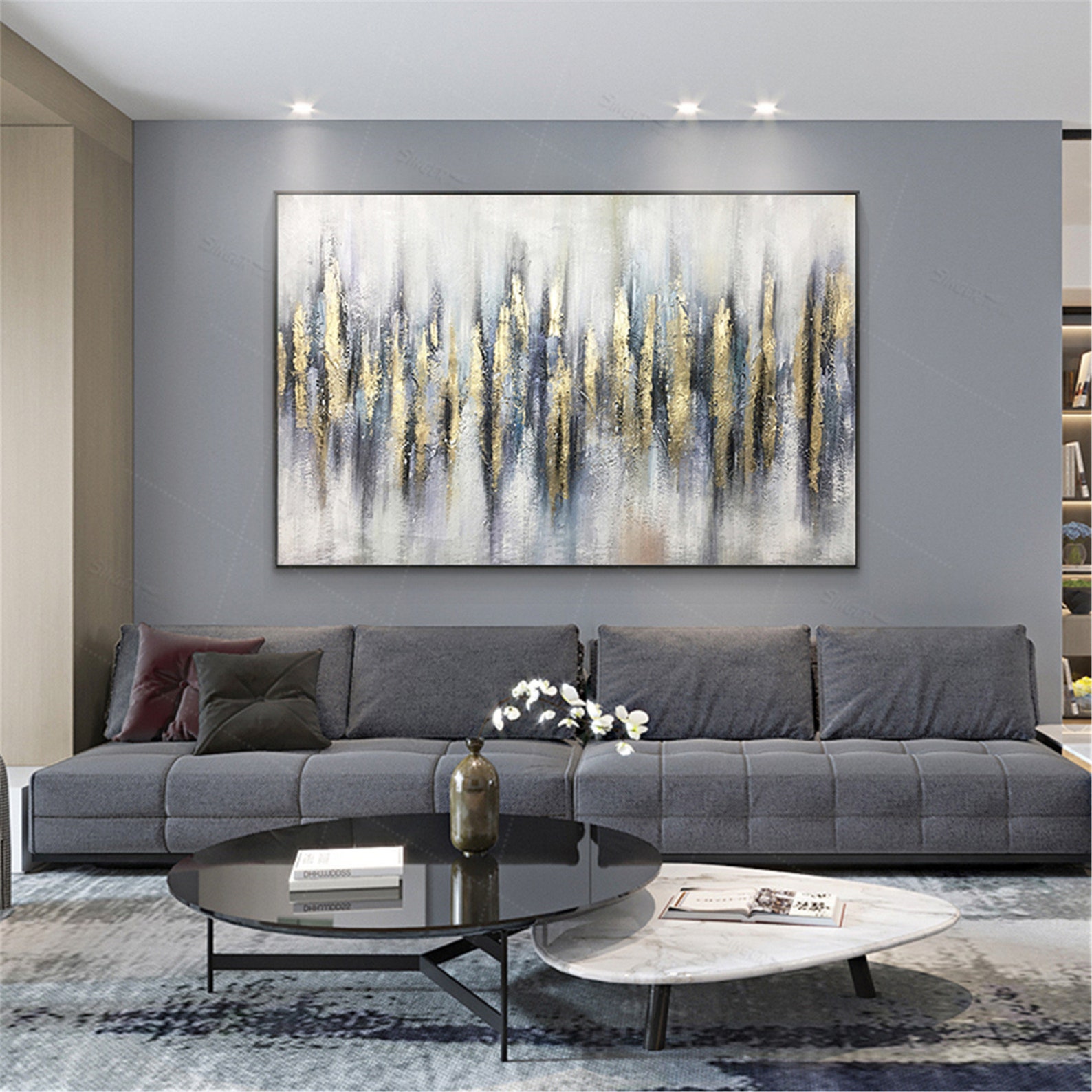 Gold Kunst gerahmt abstrakte Malerei Leinwand Wand Kunst Bild | Etsy