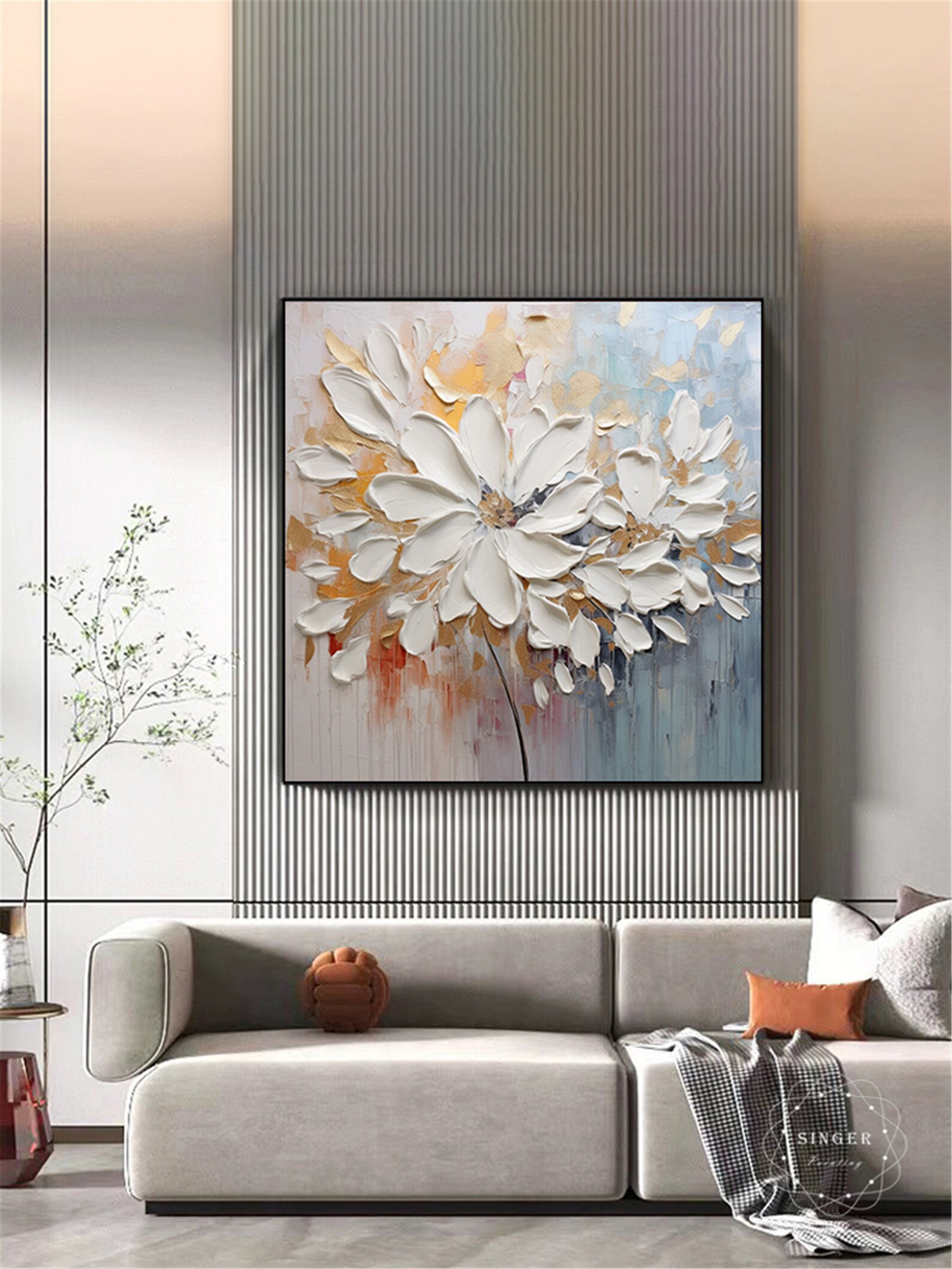 Original Flower Painting on Canvas Acryic Wall Art for Lliving Room ...