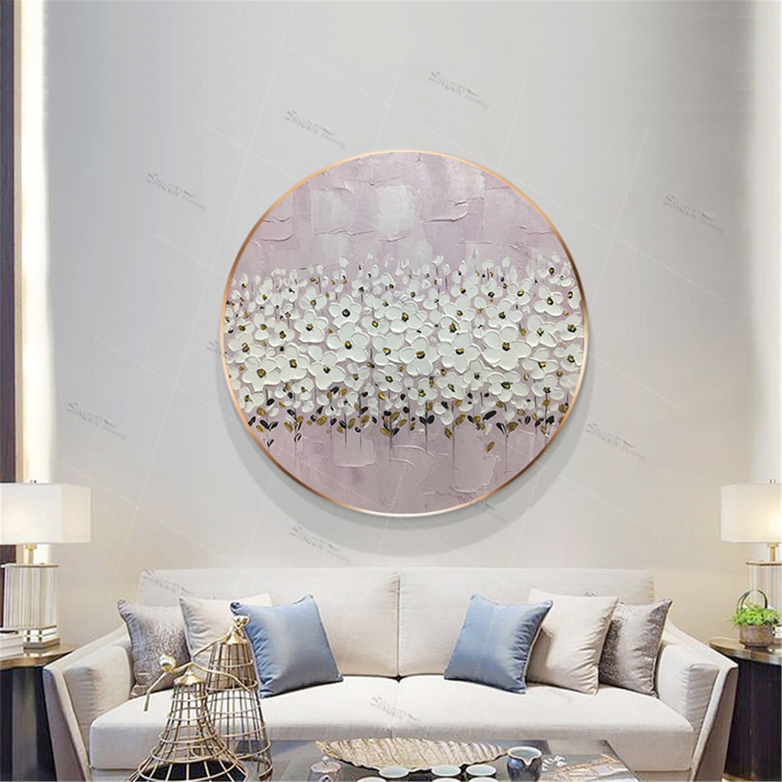 Wand-Kunst-Leinwand für Wohnzimmer gerahmt Wand Dekor runde | Etsy