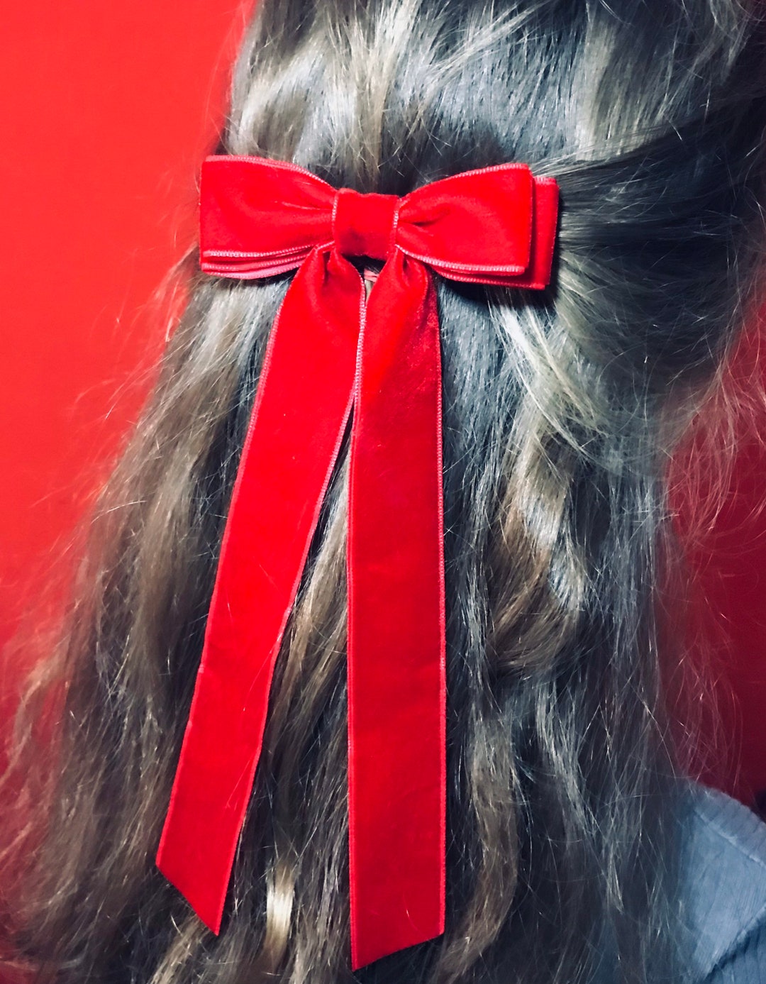 Velvet Hair Bow Red Velvet Bow Blackberry Velvet Hair Bow Grey Velvet ...