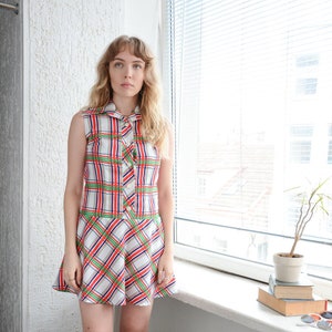 Vintage 60's White Checked Mini Mod Dress - Etsy