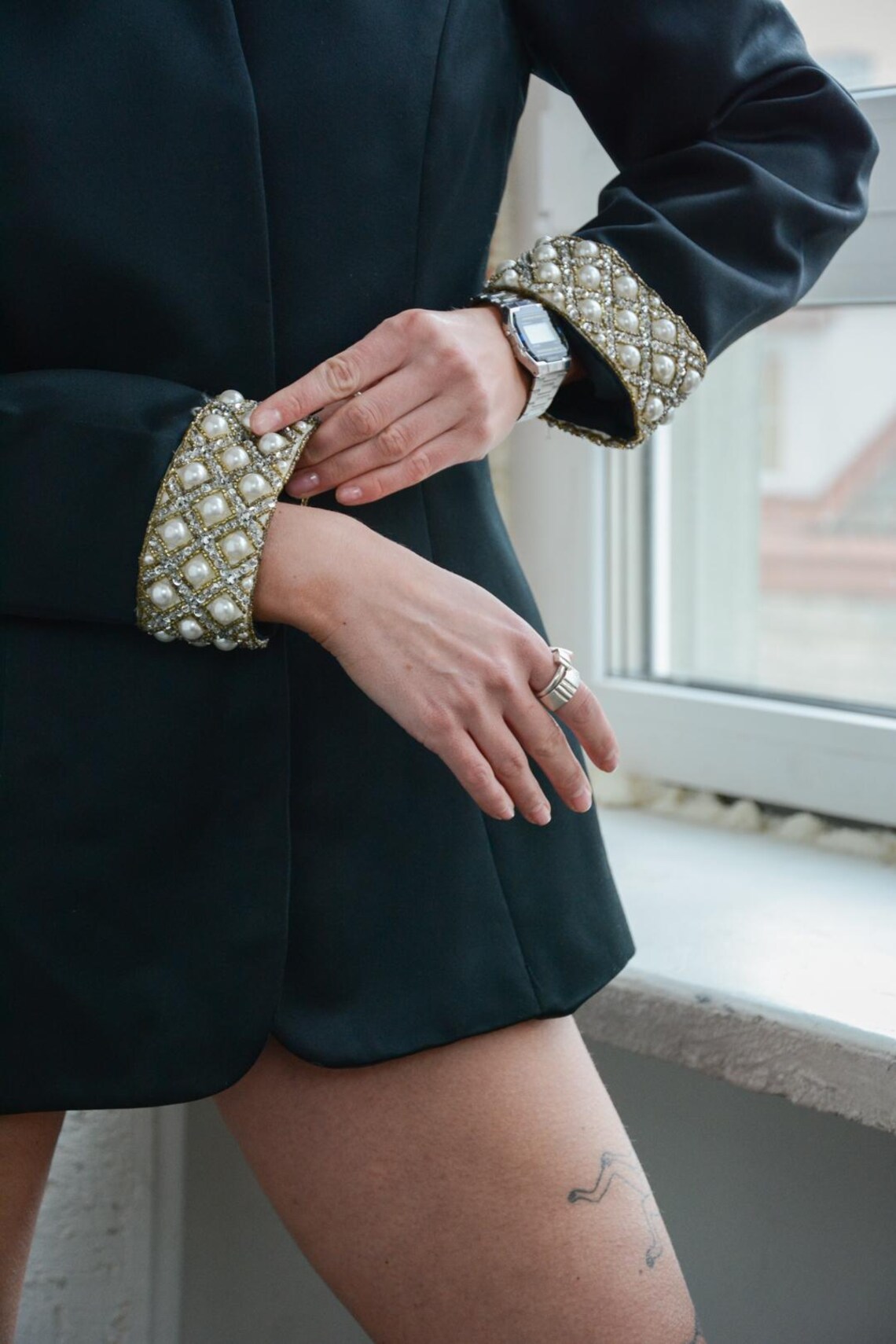 Vintage VICTOR COSTA Long Fit Pearl and Sequin Trim Blazer Jacket - Etsy