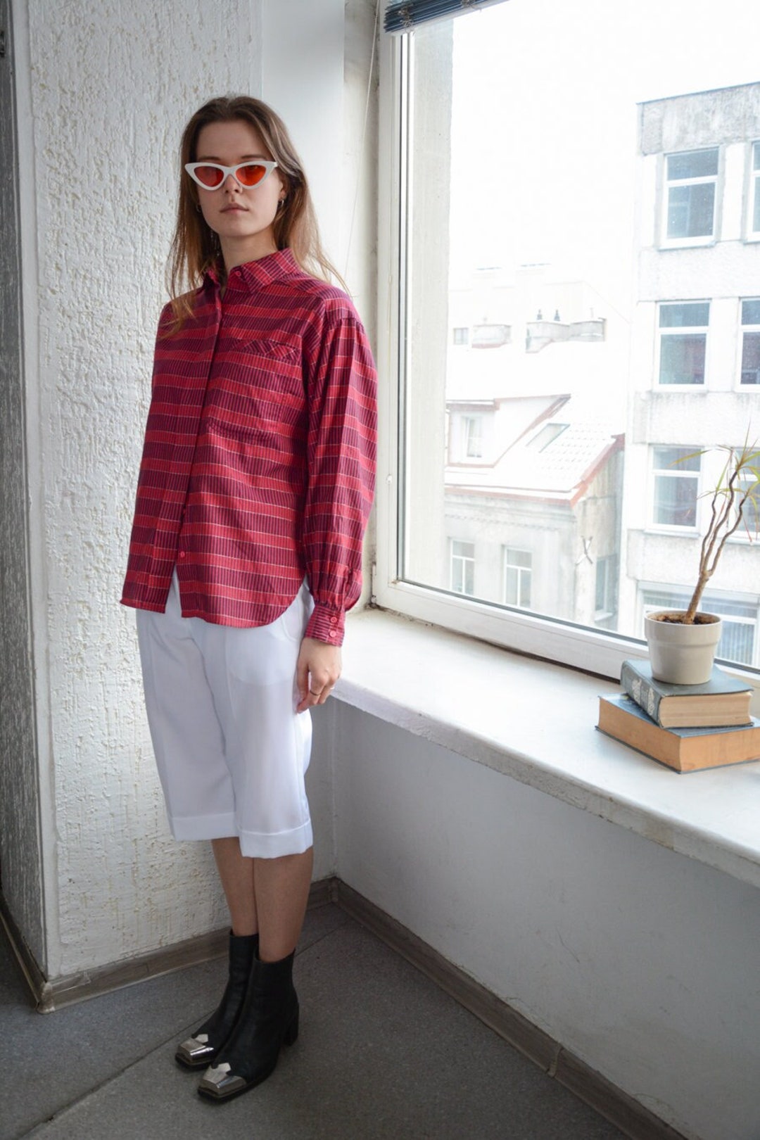 Vintage 70's Pink/red Striped Glitter Thread Blouse - Etsy