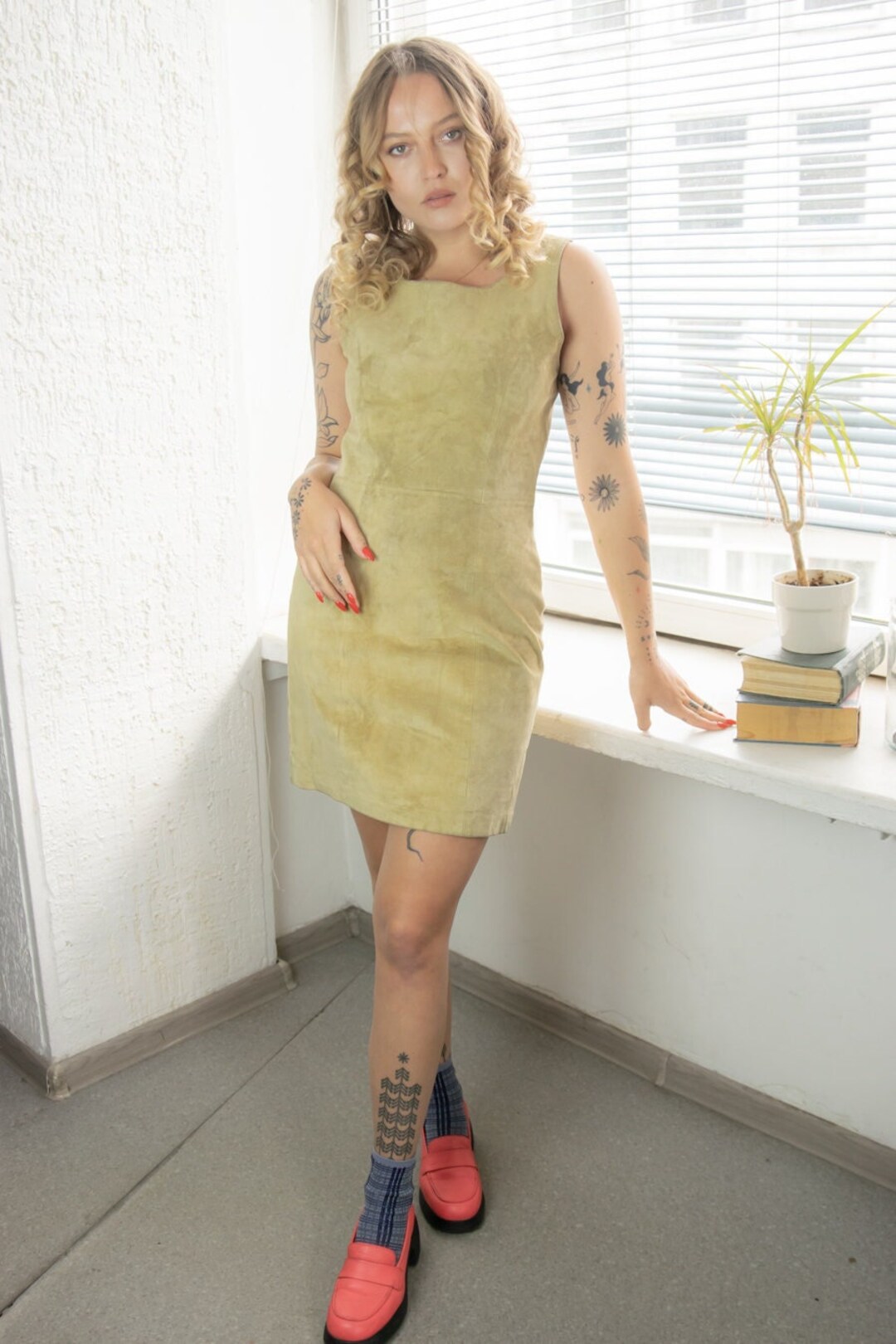 Vintage 80's Beige Suede Mini Pinafore Style Dress - Etsy