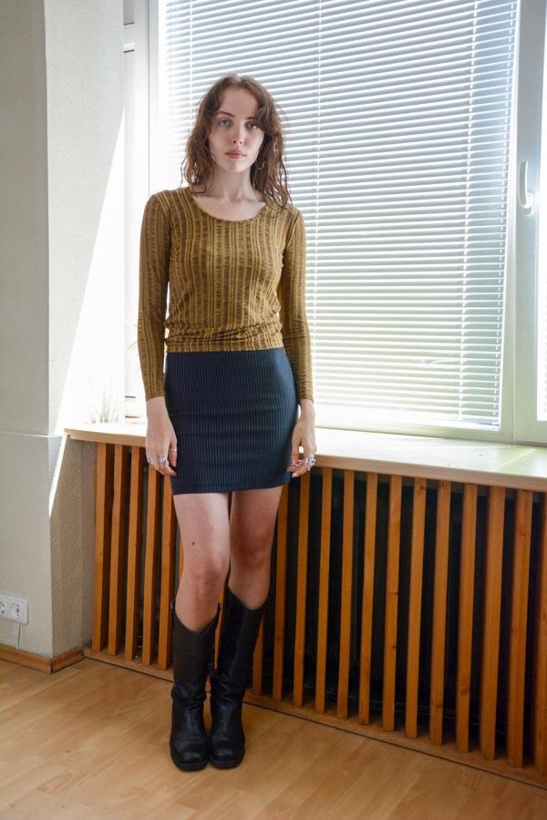 Vintage Black Mini Pin Stripe Stretchy Skirt - Etsy