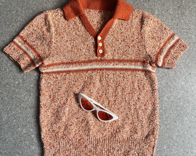 Vintage 70's Bohemian Orange Hand Knitted Textured Polo Top - Etsy