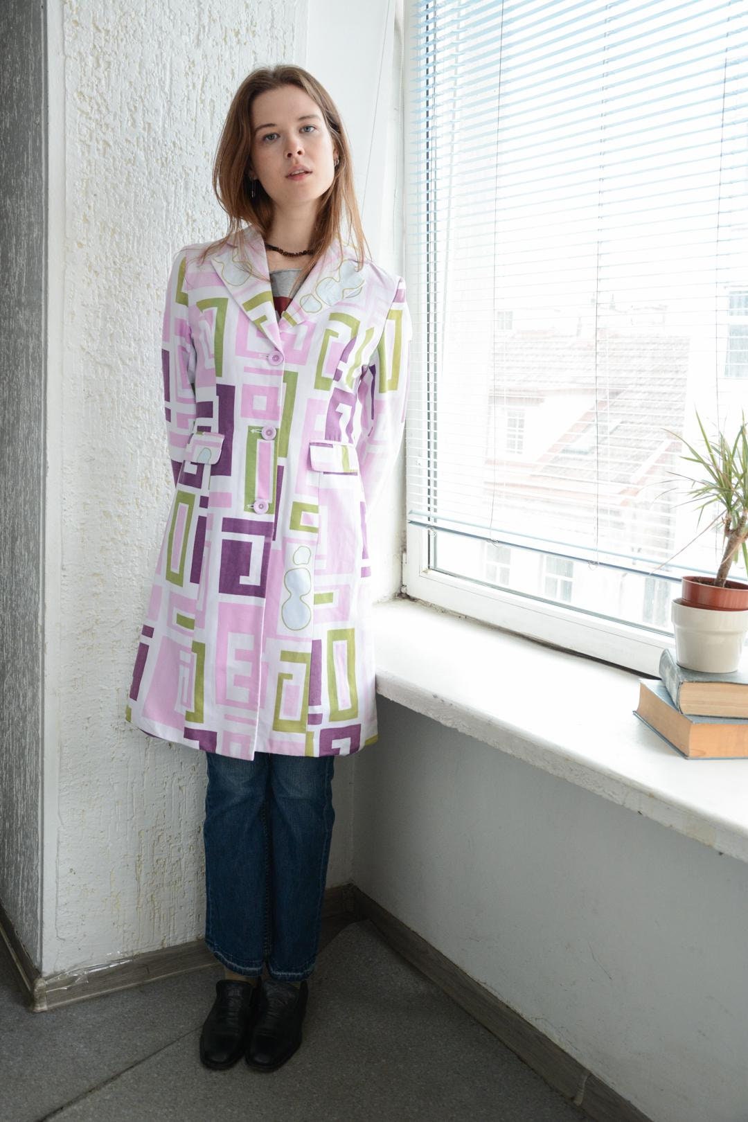 Vintage MOSCHINO Purple Patterned Cotton Coat - Etsy