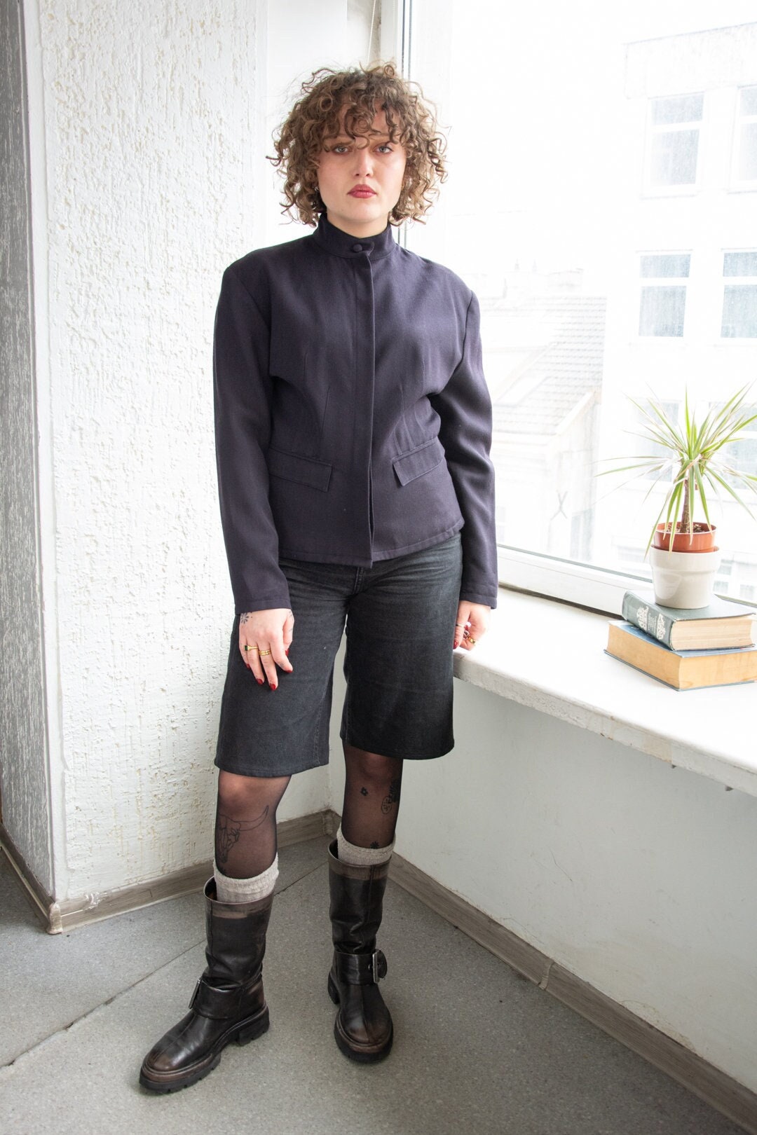 Vintage 80's Deep Purple High Collar Wool Jacket - Etsy