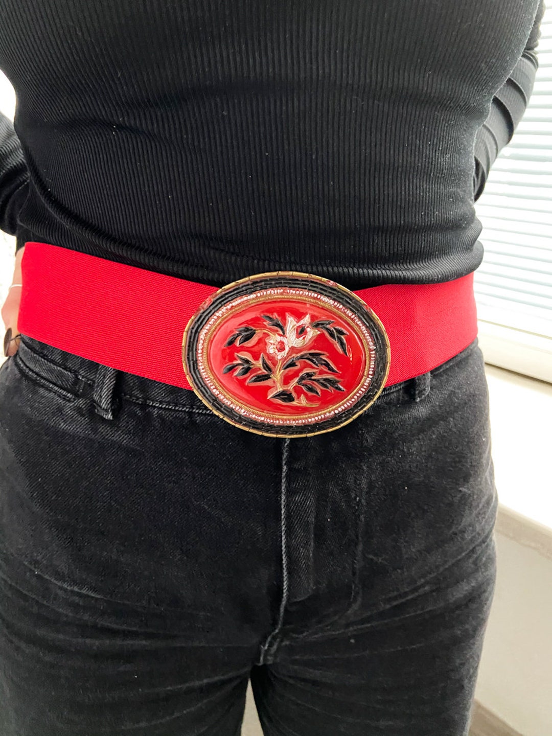 Vintage 70's Red Stretchy Belt - Etsy