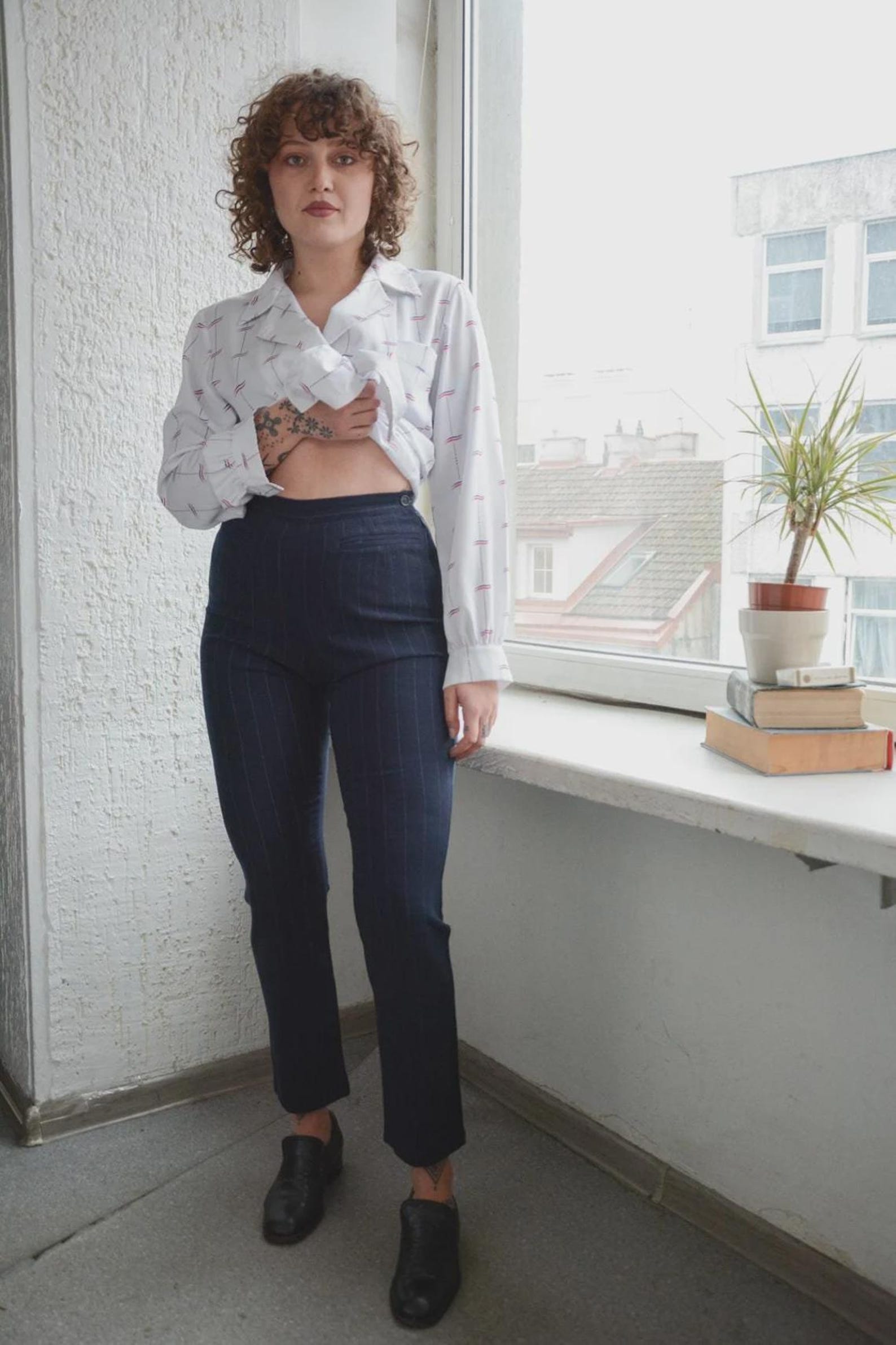 Vintage Navy Blue Pin Stripe High Waisted Wool Trousers - Etsy