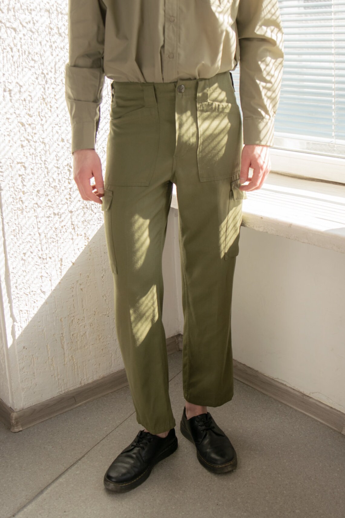 Vintage 80's Green Military Style Khaki Thin Wool Blend - Etsy