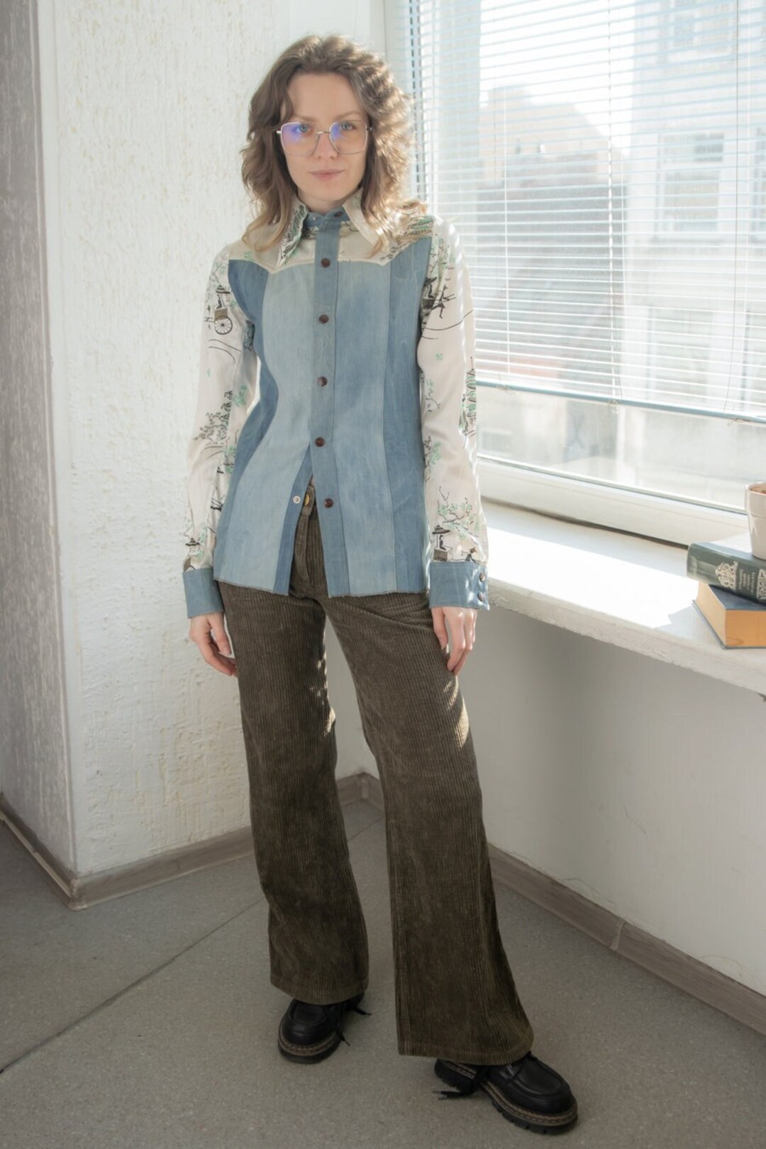 Vintage 70's Denim/satin Bohemian Shirt - Etsy