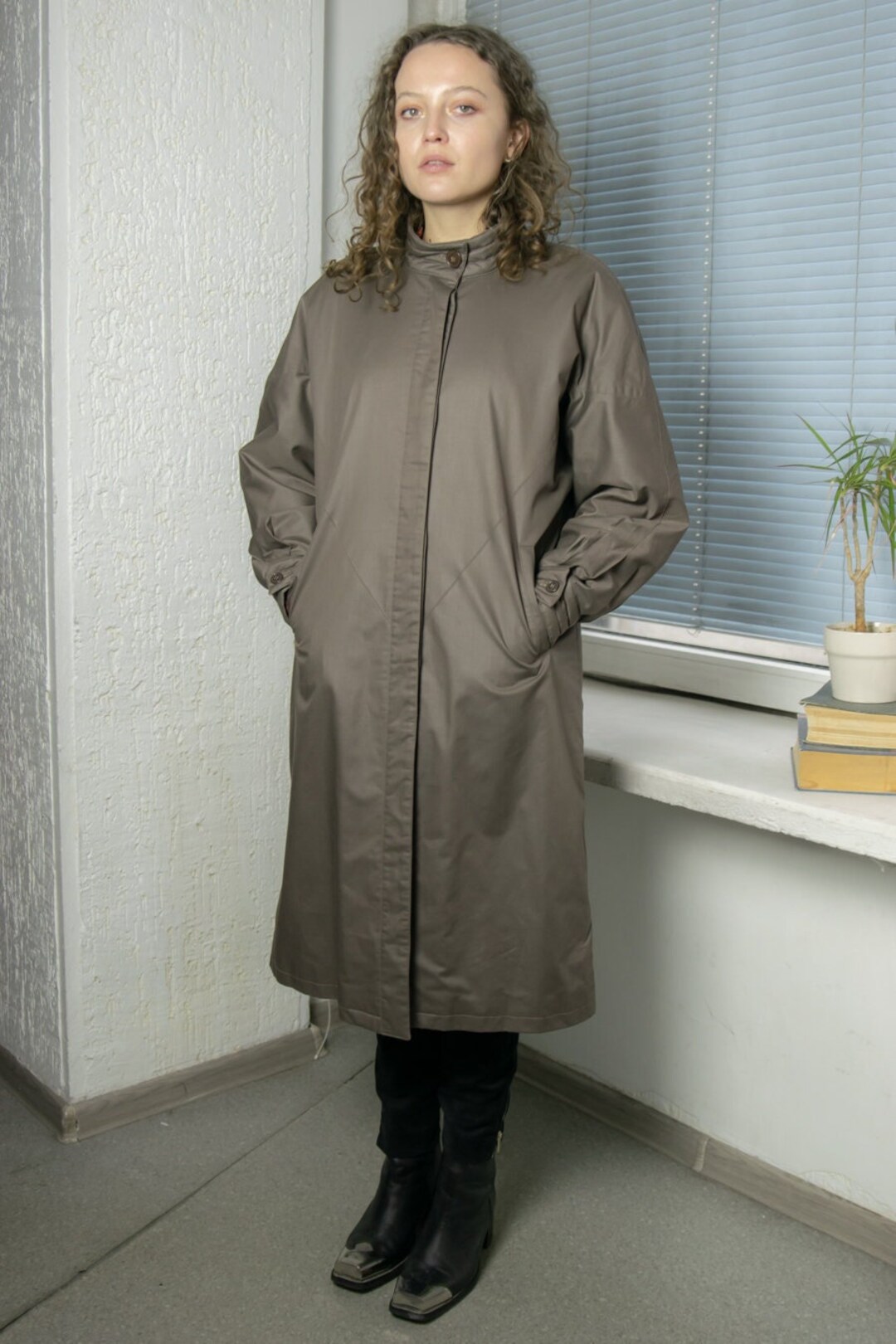 Vintage 80's Brown High Collar Coat - Etsy