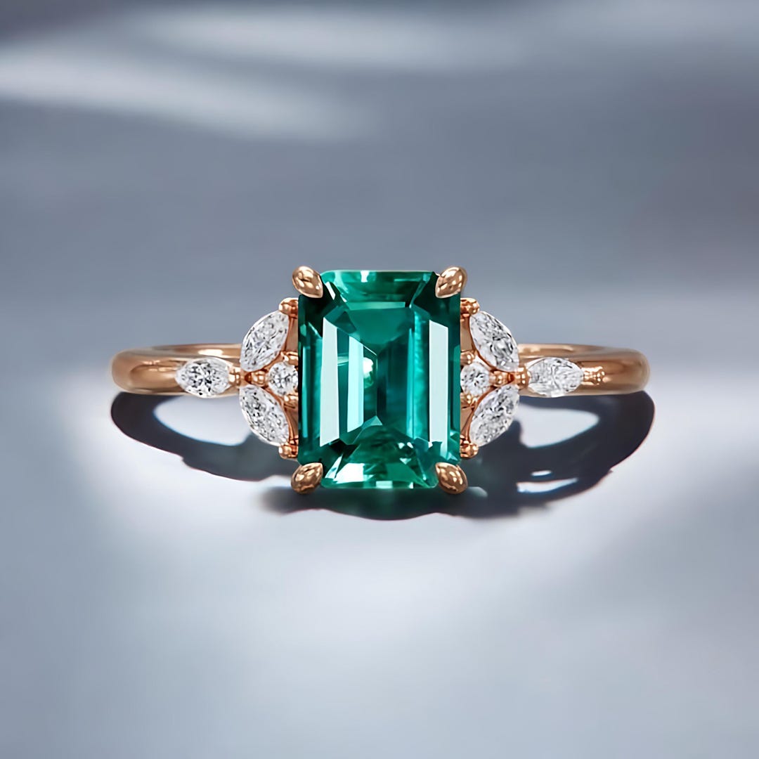Vintage Emerald Cut Engagement Ring Green Emerald Proposal Ring Gifts ...
