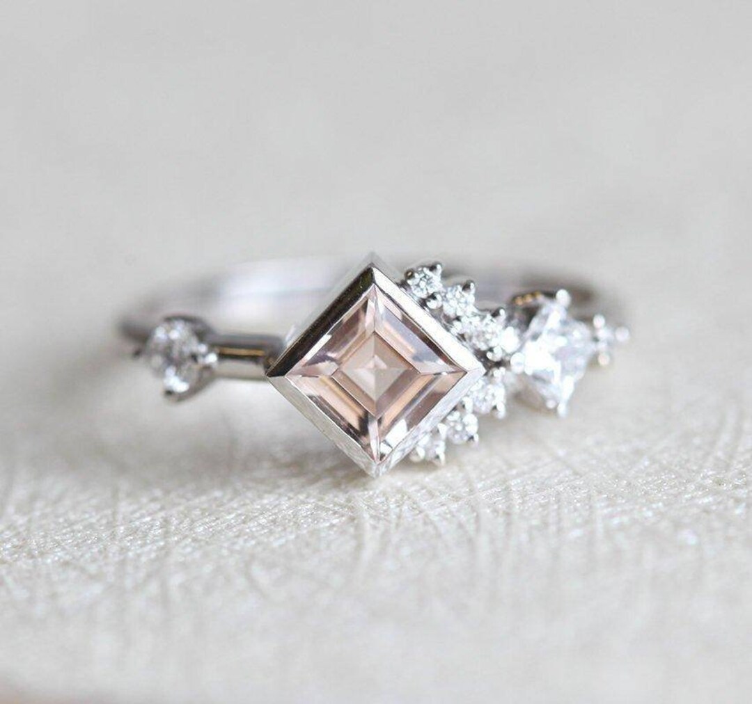 Princess Cut Morganite Ring: 14k White Gold Engagement Band - Etsy