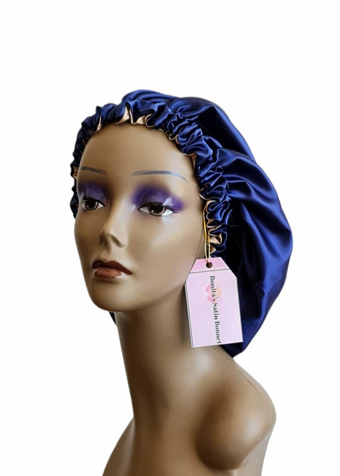 Gold and Navy Blue Satin Bonnet | Reversible Hair Satin Bonnet - Etsy