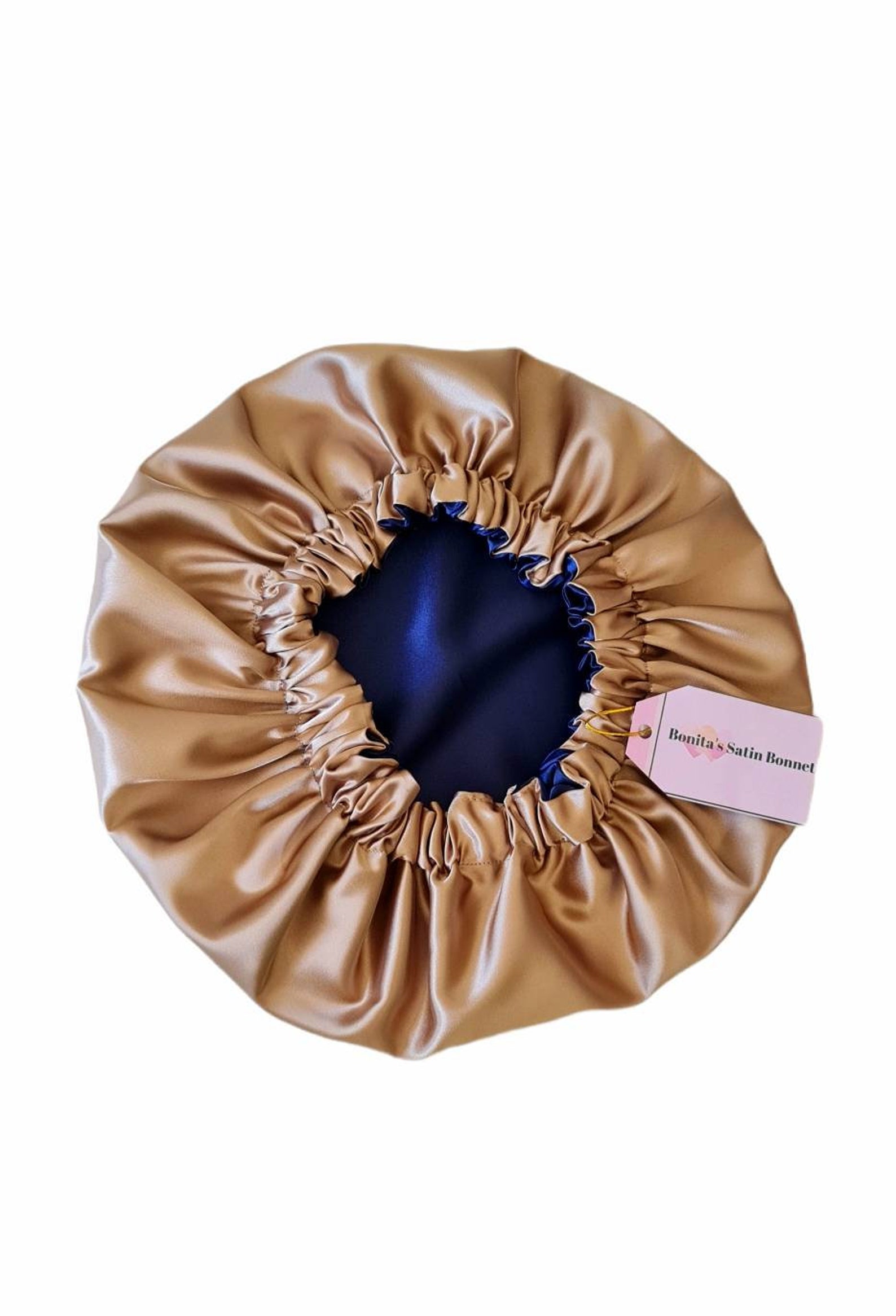 Gold and Navy Blue Satin Bonnet | Reversible Hair Satin Bonnet - Etsy