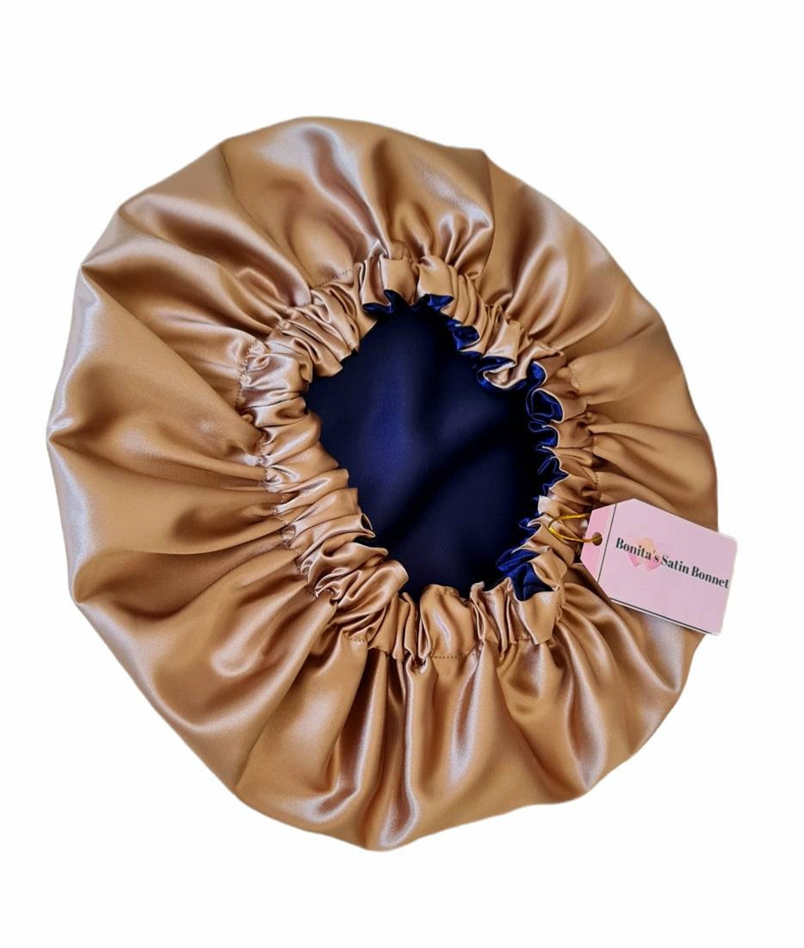 Gold and Navy Blue Satin Bonnet | Reversible Hair Satin Bonnet - Etsy