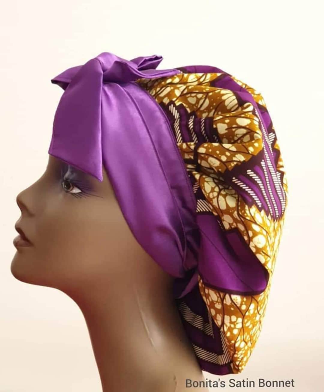 African Print Satin Lined Bonnet, Ankara Print Hair Bonnet With Ties - Etsy