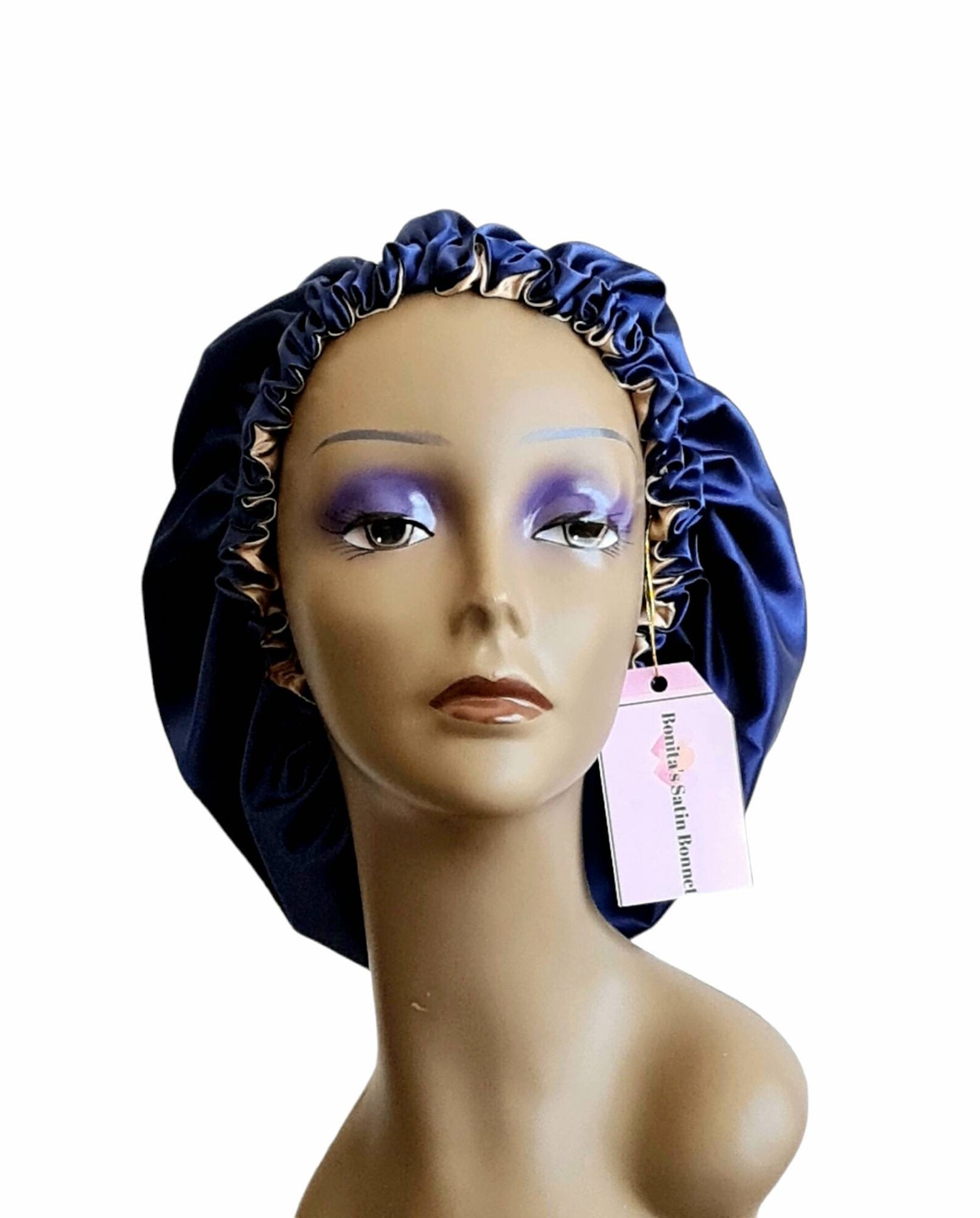 Gold and Navy Blue Satin Bonnet | Reversible Hair Satin Bonnet - Etsy