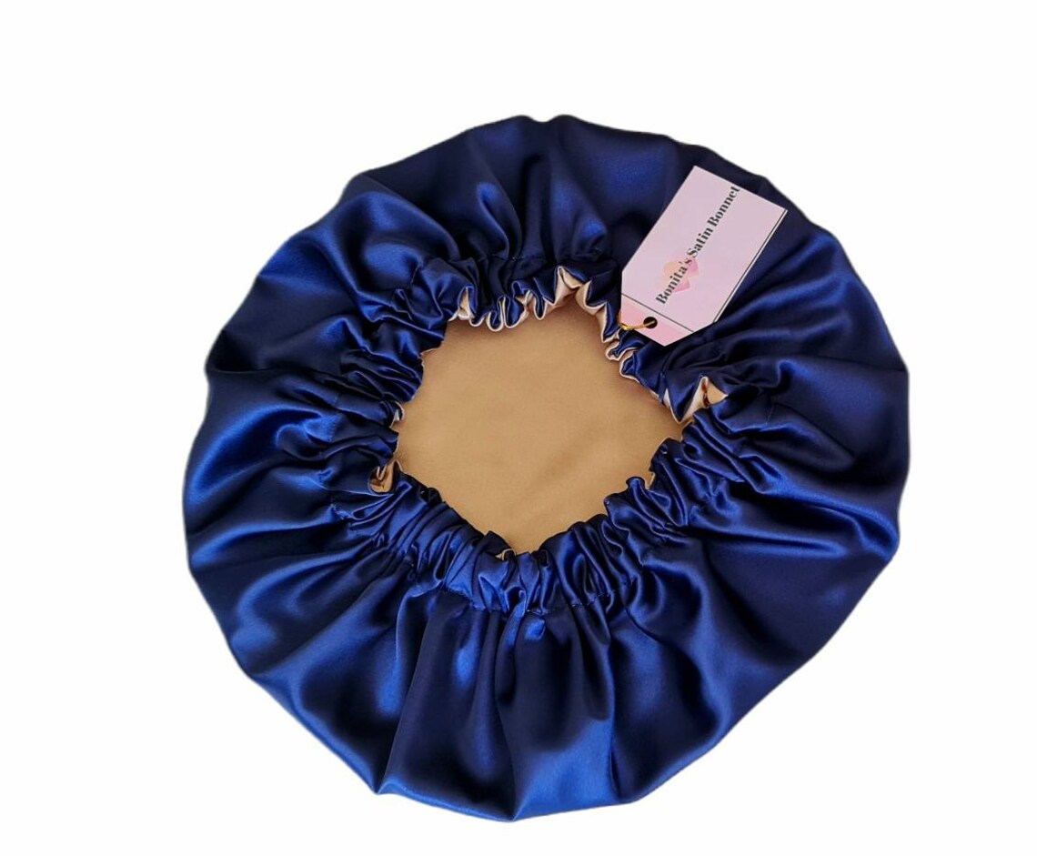 Gold and Navy Blue Satin Bonnet | Reversible Hair Satin Bonnet - Etsy