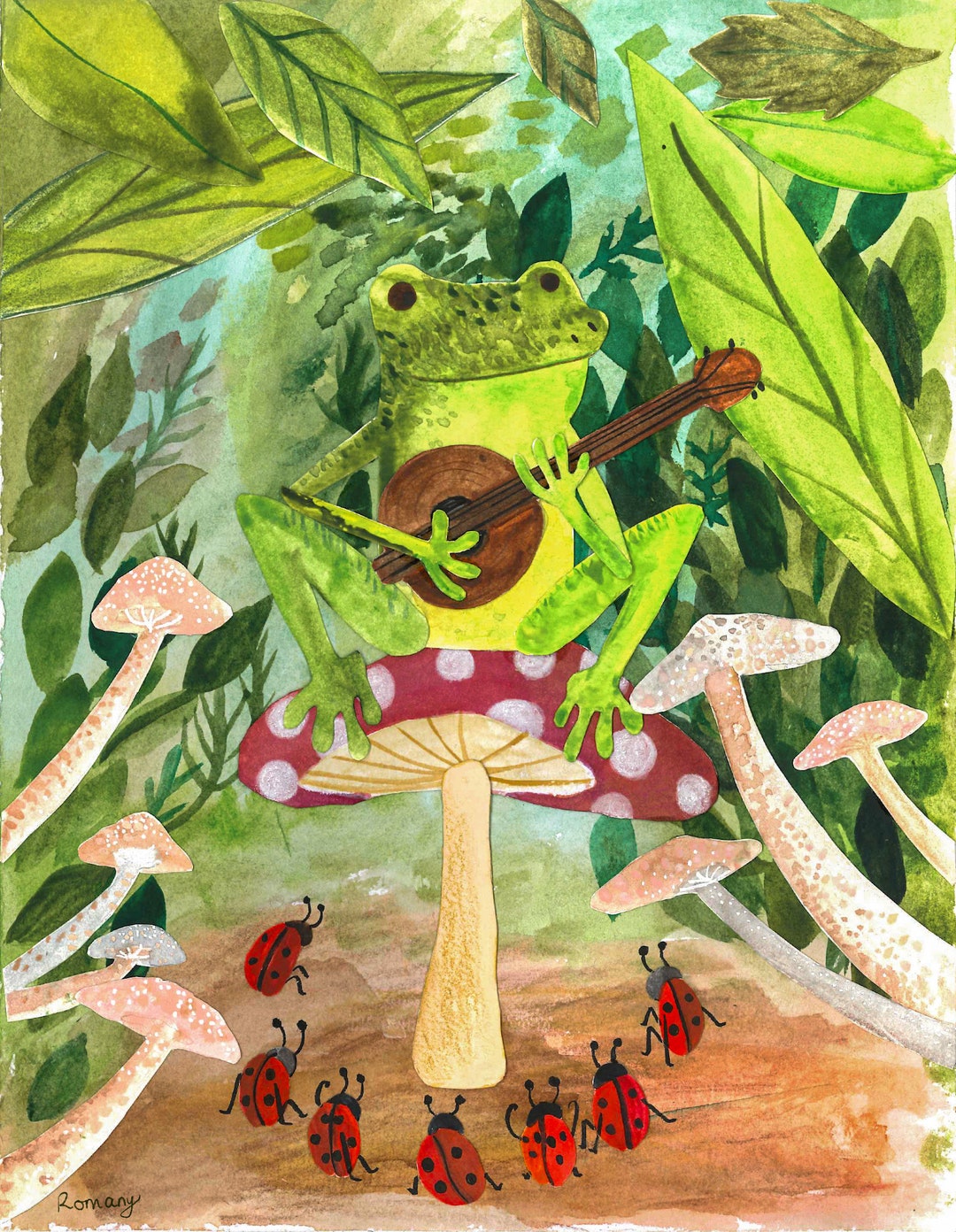 Banjo Frog Poster by Romany Rose - Etsy