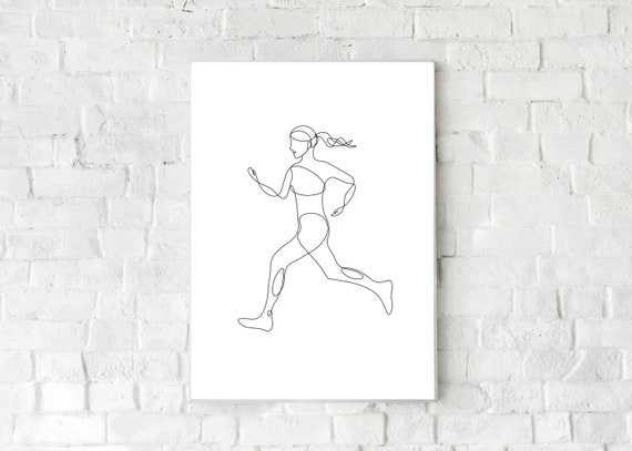 Running Girl Woman One Line Printable Art Runner Line Drawing | Etsy