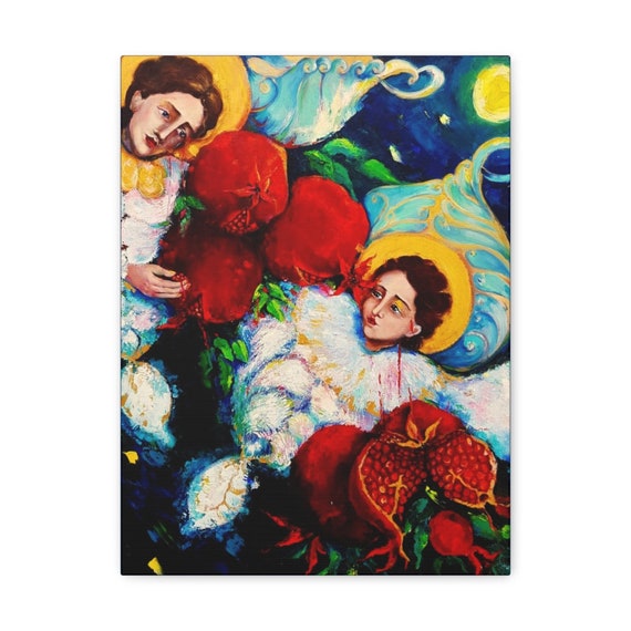 Angels in Eden Art Print Pomegranate Painting Print Angel - Etsy