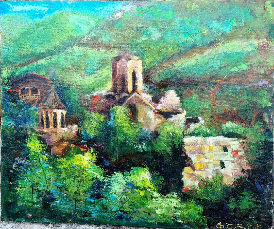 Old Village Painting Landscape Original Art Mountain Oil Painting ...