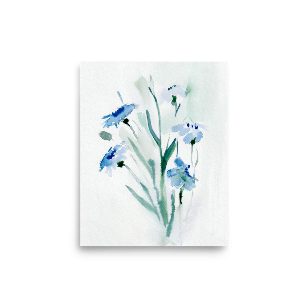 Blue Flowers Art Print Floral Painting Large Floral Artwork Flower ...