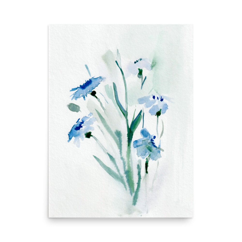 Blue Flowers Art Print Floral Painting Large Floral Artwork Flower ...