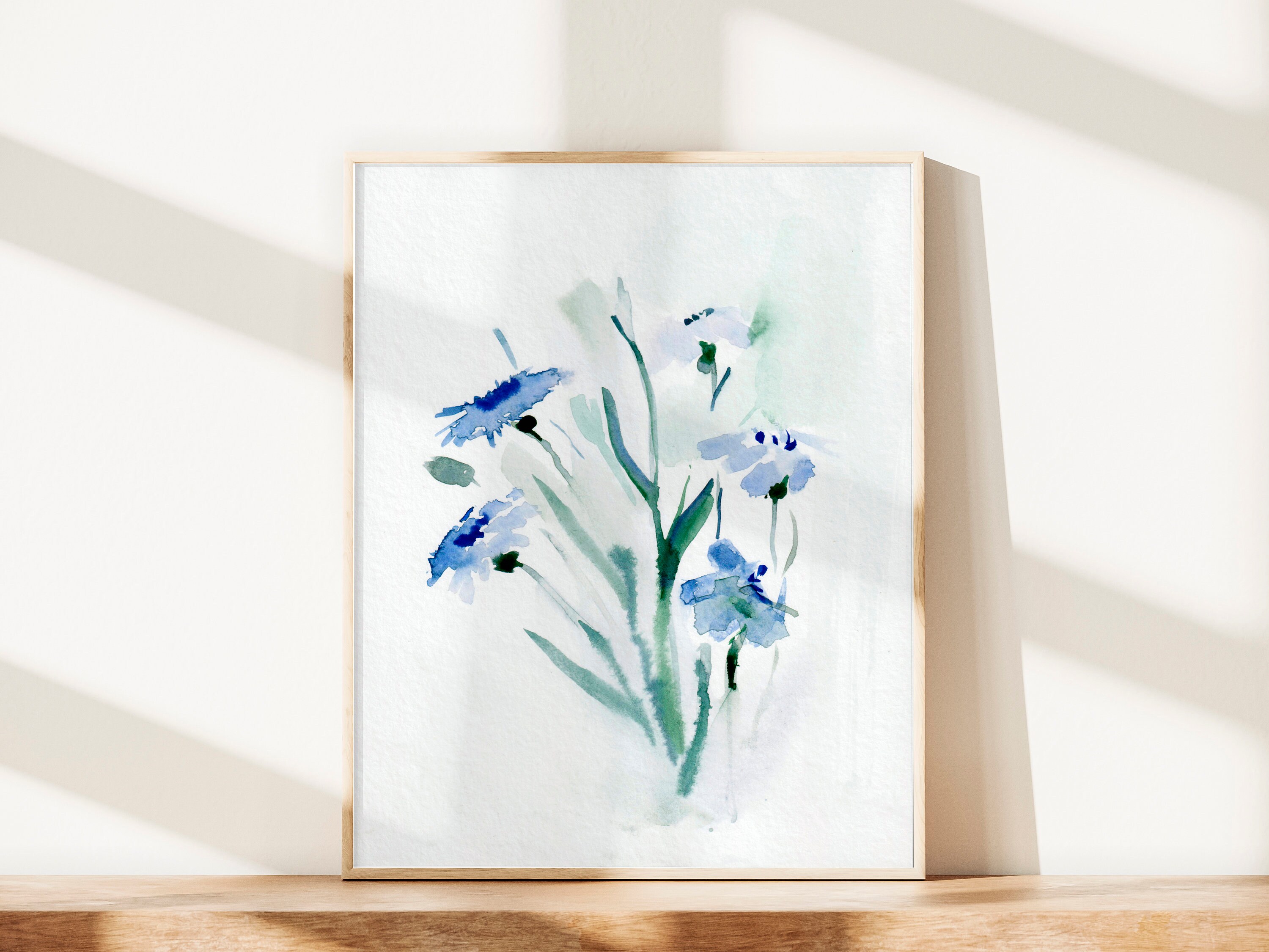 Blue Flowers Art Print Floral Painting Large Floral Artwork Flower ...