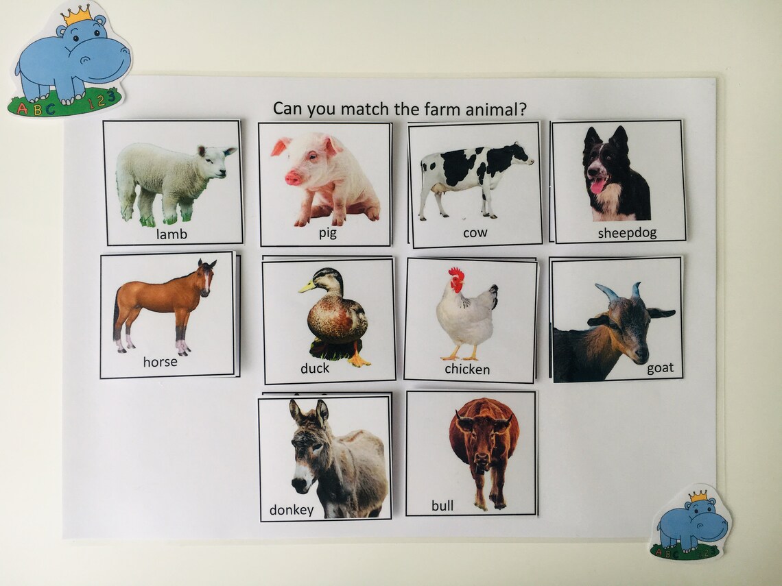 Farm Animal Matching, Flashcards, Learning Animals, Teaching Game ...