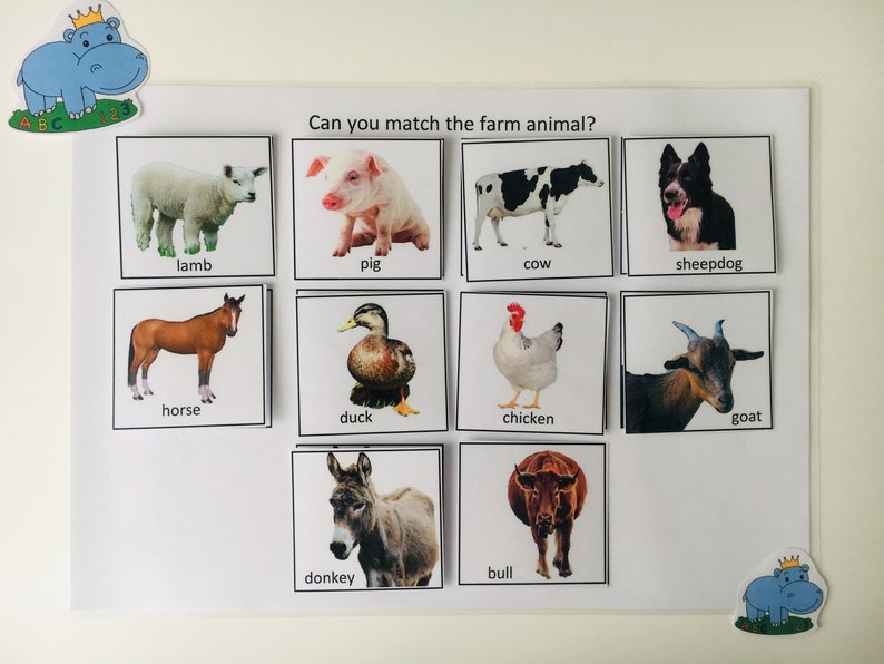 Farm Animal Matching, Flashcards, Learning Animals, Teaching Game ...