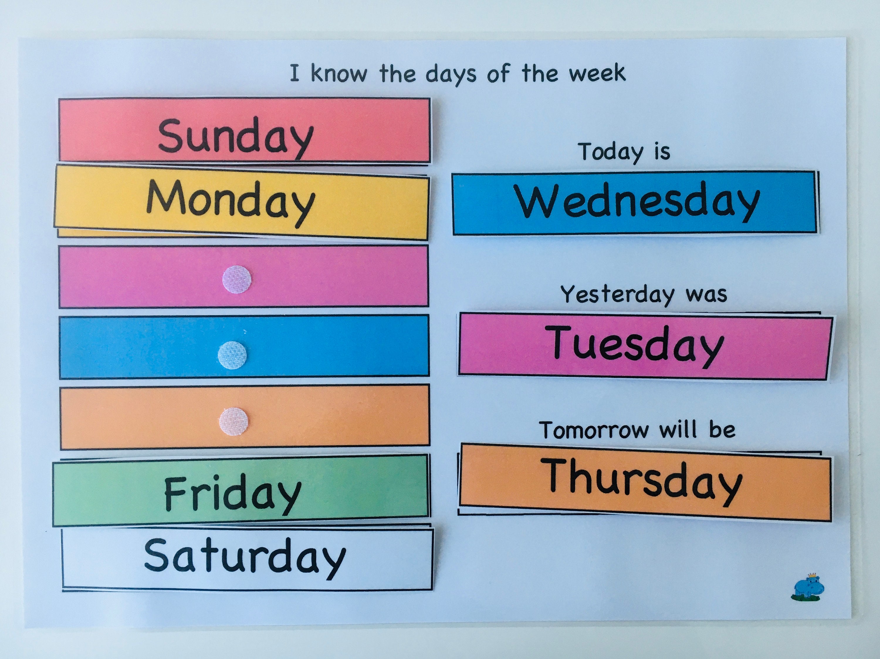 Days of the Week Pre School Learning Calendar EYFS - Etsy UK