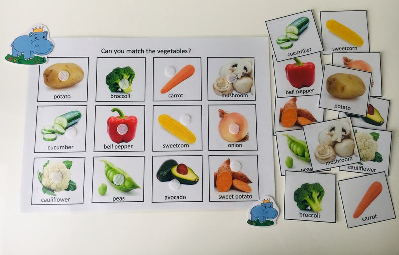Vegetable matching Vegetable game Flash cards Learning | Etsy
