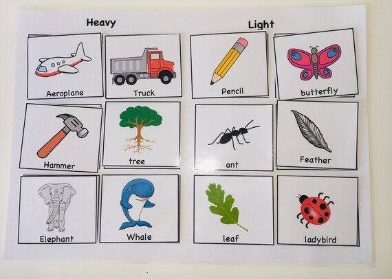 Sorting Heavy or Light Objects Busy Binder Sorting - Etsy Canada