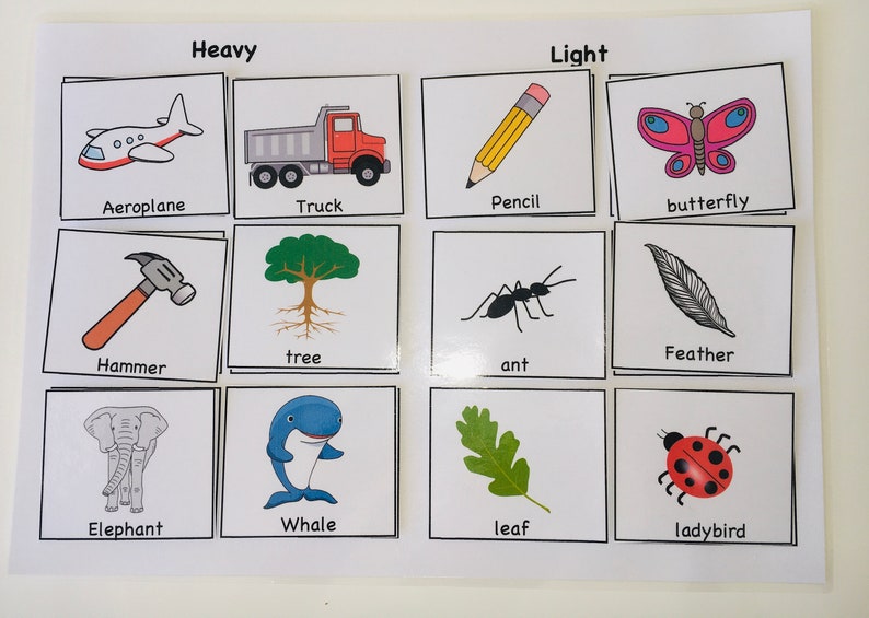 Sorting, Heavy or Light Objects, Busy Binder, Sorting Activity ...