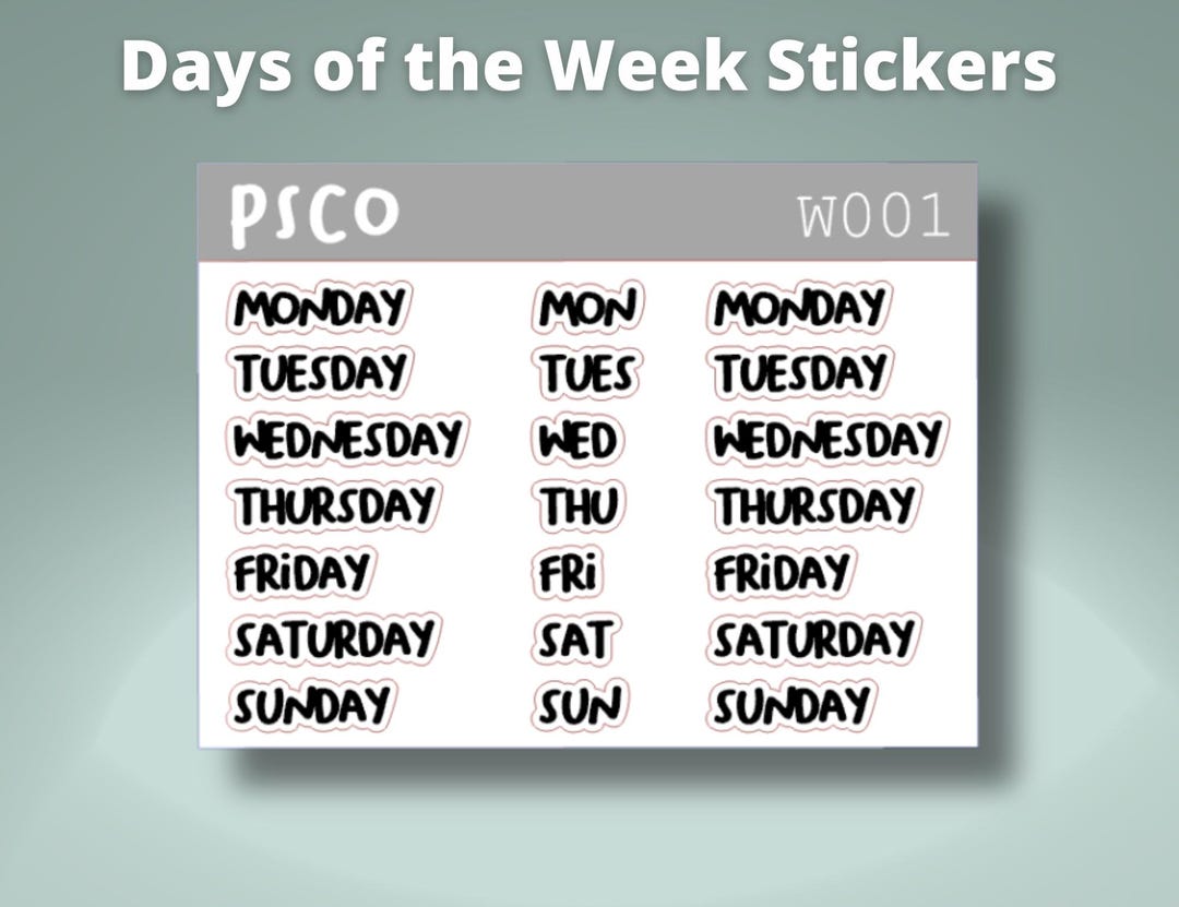 W001 Days of the Week Sticker Sheet - Etsy