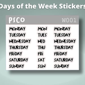 W001 Days of the Week Sticker Sheet - Etsy