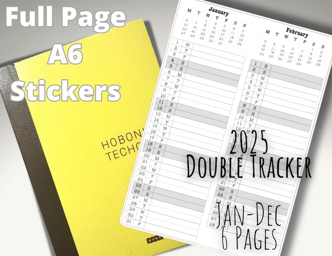 A6 Double Tracker 2025 Full Page Stickers 6 Page Set - Etsy