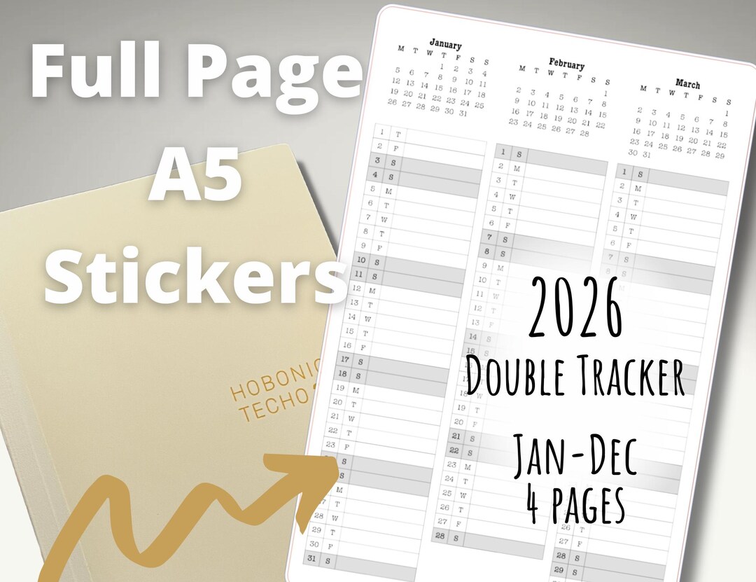 2026 Double Tracker 4pc A5 Full Page Sticker Set - Etsy