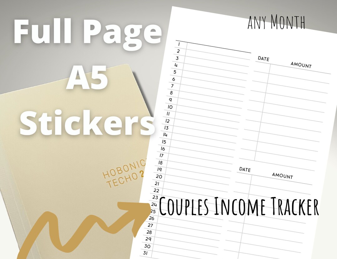Couples Income Tracker - Undated - A5 Full Page Sticker - Etsy
