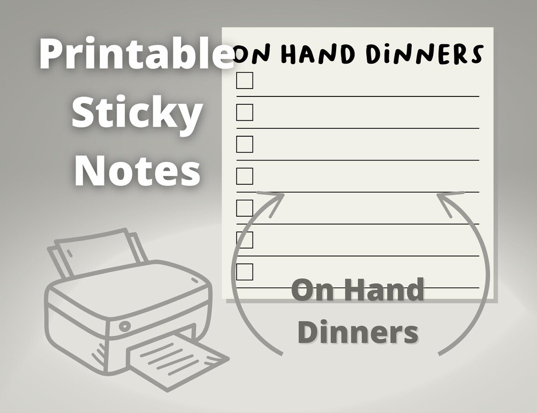 On Hand Dinners Printable Sticky Notes - Digital File - Etsy